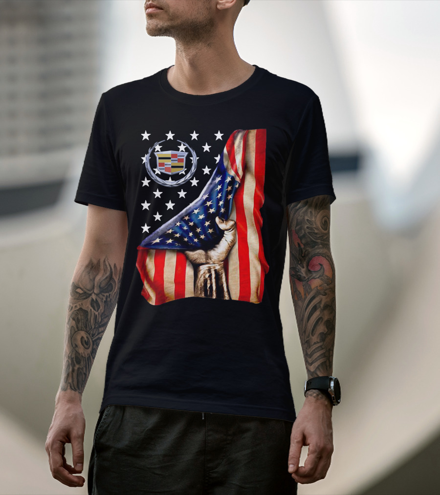 Cadillac American Flag Patriotic Car Logo T-Shirt