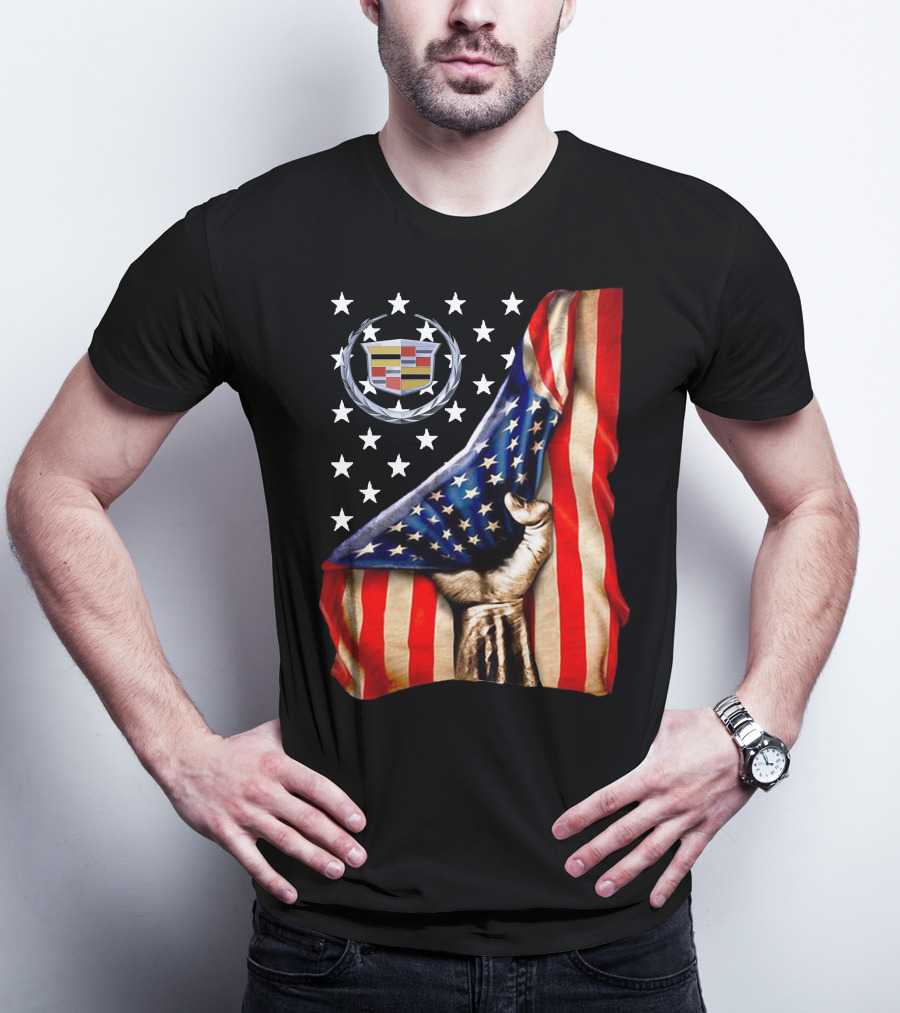 Cadillac American Flag Patriotic Car Logo T-Shirt