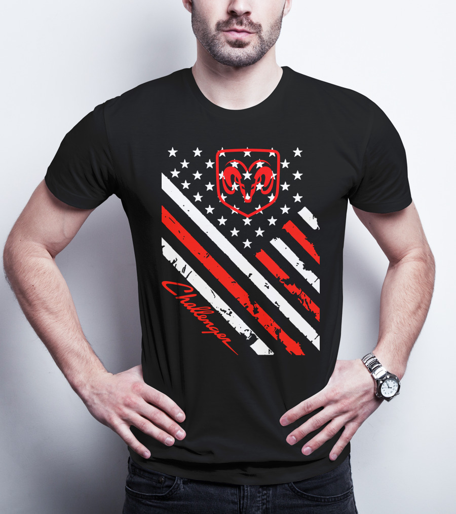 Dodge Challenger Ram American Flag Stripes Stars T-Shirt