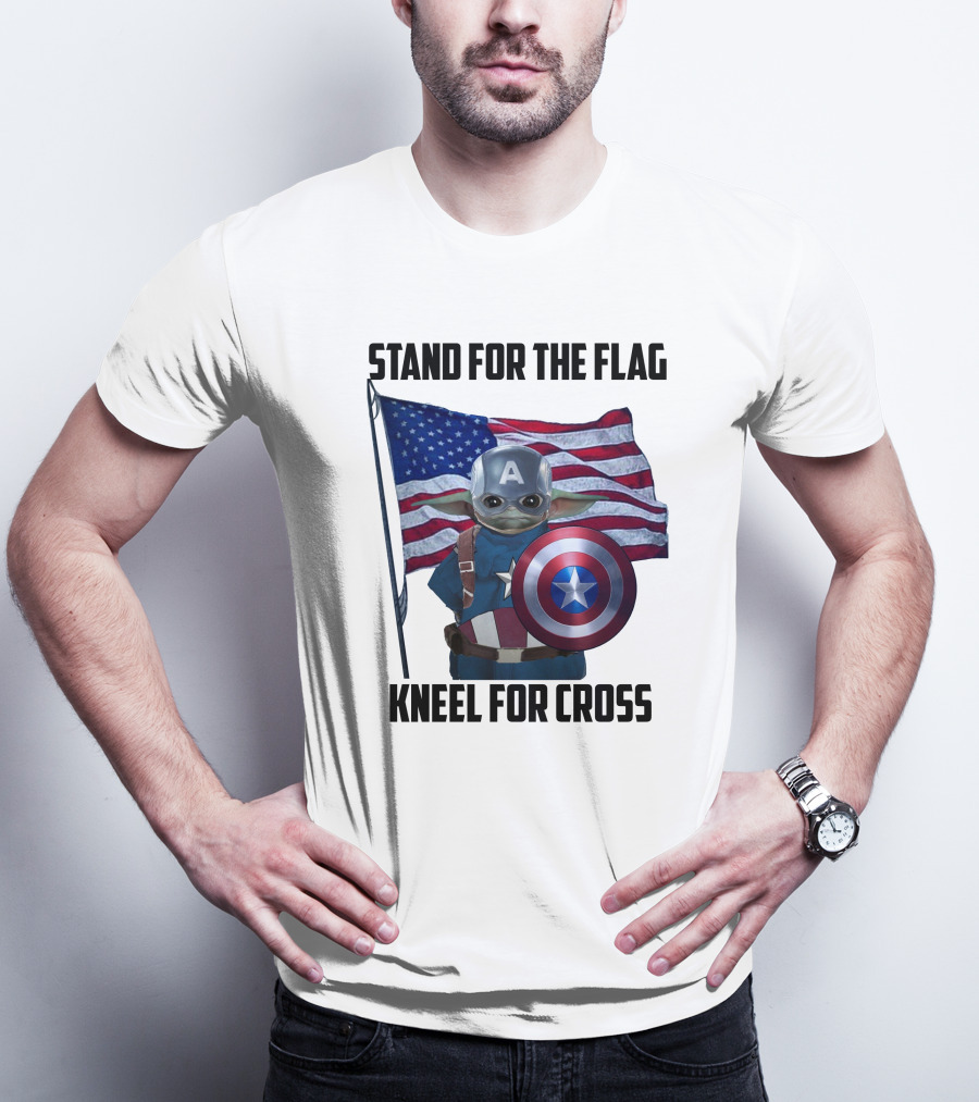 Stand For The Flag Kneel For Cross Grogu Captain America Shield American Flag T-Shirt