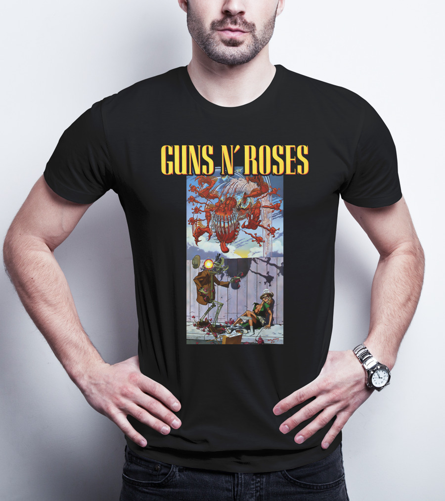 Guns N' Roses Illustrative Scene Featuring Intricate Characters And Dynamic Elements T-Shirt
