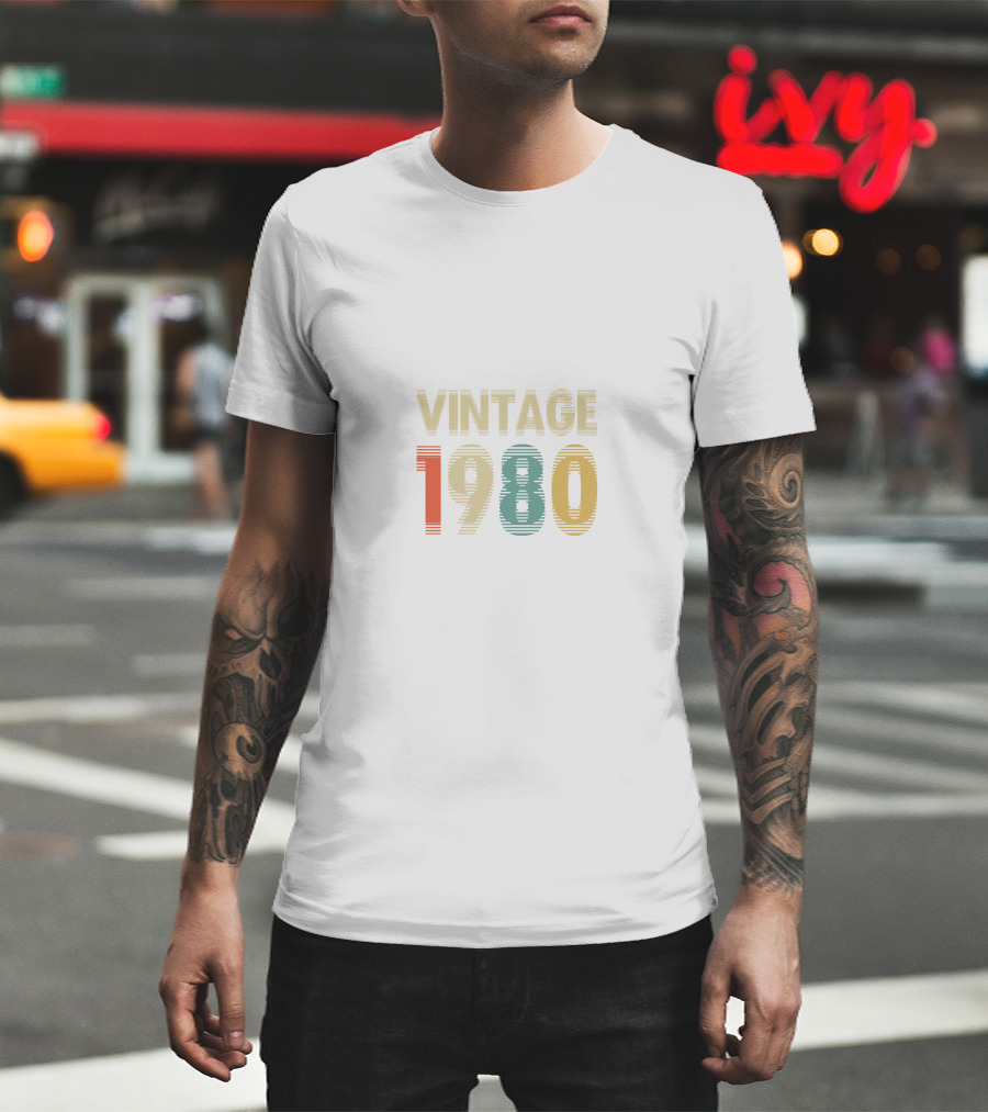 VINTAGE 1980 Retro Striped Numbers T-Shirt