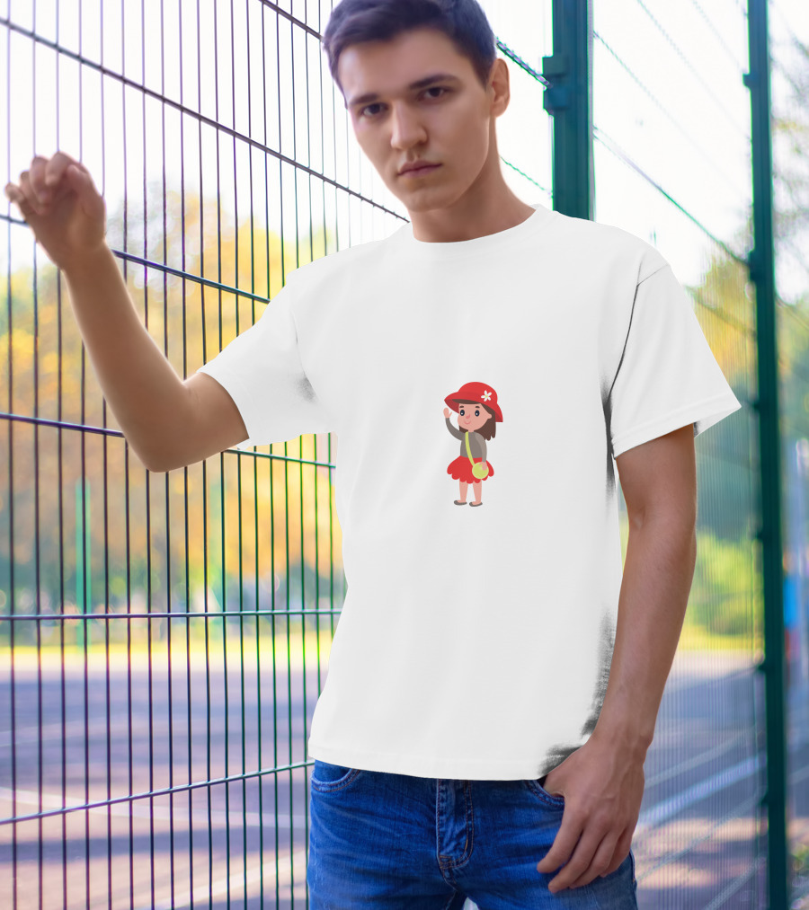 Girl In Red Dress With Hat And Flower Bag T-Shirt