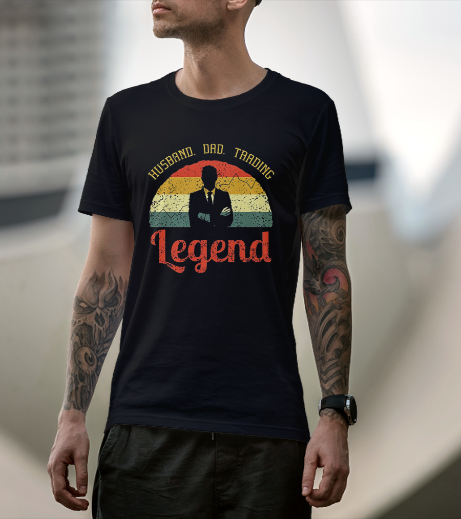 Husband Dad Trading Legend Vintage Style Silhouette Day Trader Investor T-Shirt