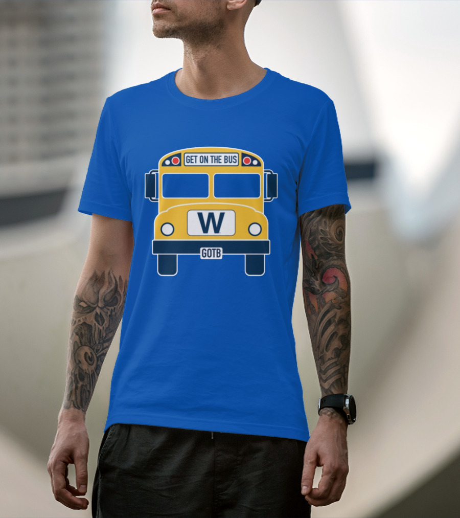 Cubs GOTB Blue And Yellow Bus W Get On The Bus T-Shirt