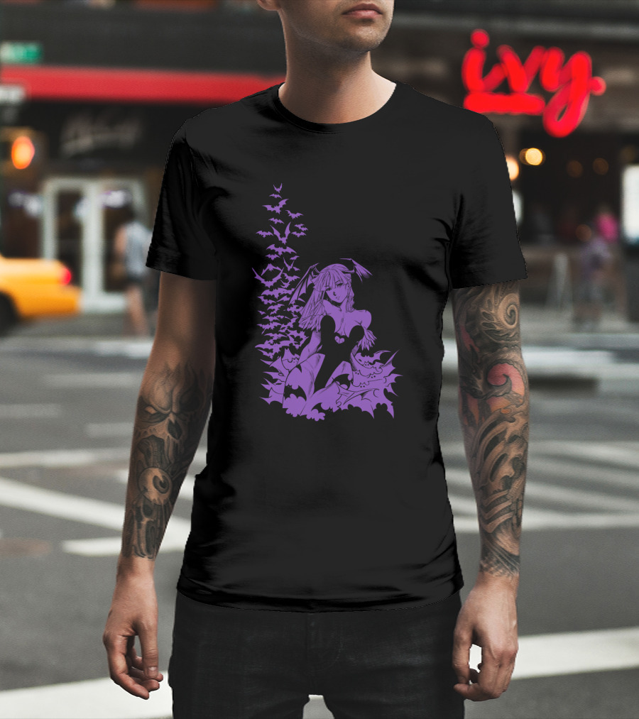 Udon Pins Darkstalkers Morrigan With Purple Bats Swarm T-Shirt