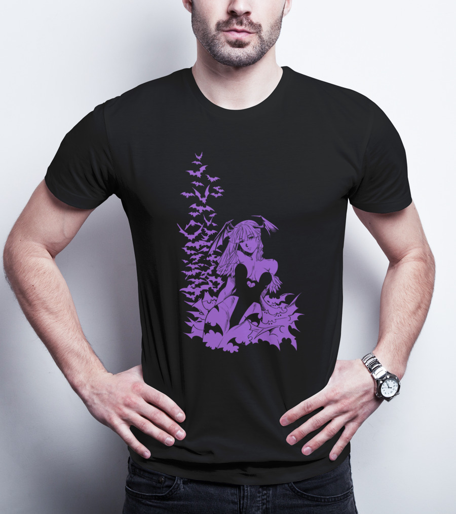 Udon Pins Darkstalkers Morrigan With Purple Bats Swarm T-Shirt
