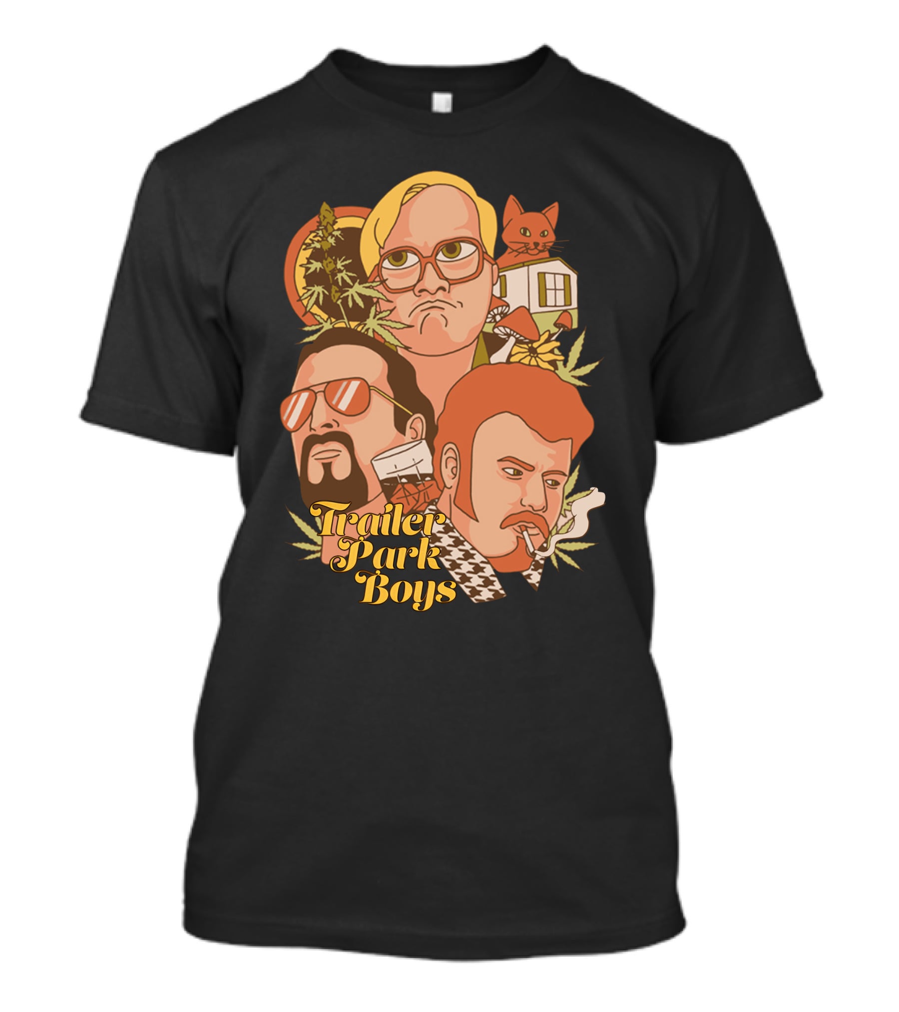 Trailer Park Boys Faces With Cat And Trailer T-Shirt