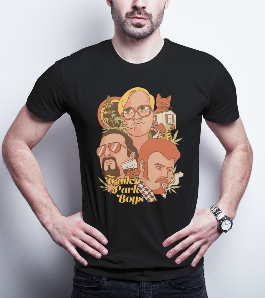 Trailer Park Boys Faces With Cat And Trailer T-Shirt