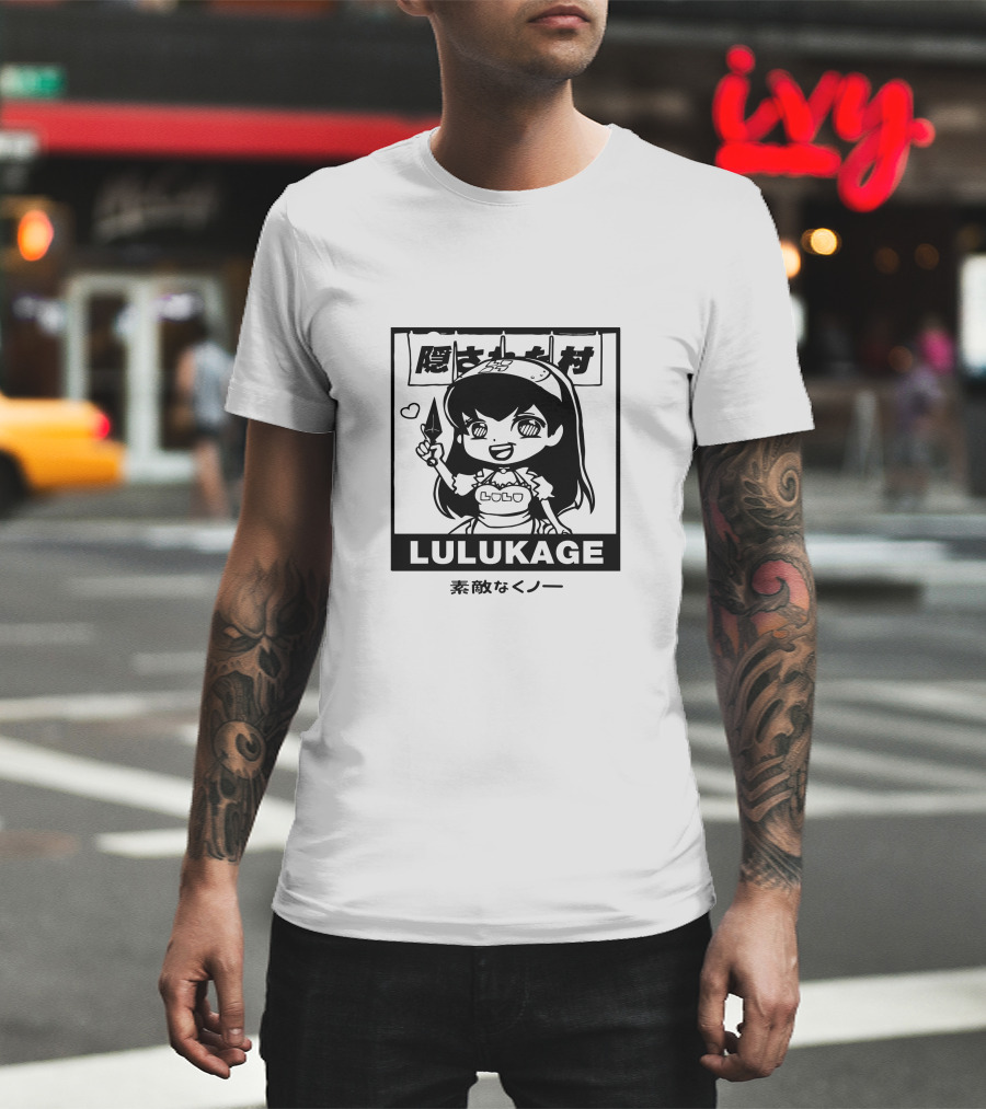 Lulukage Anime Character With Knife And Heart Symbol In Japanese T-Shirt
