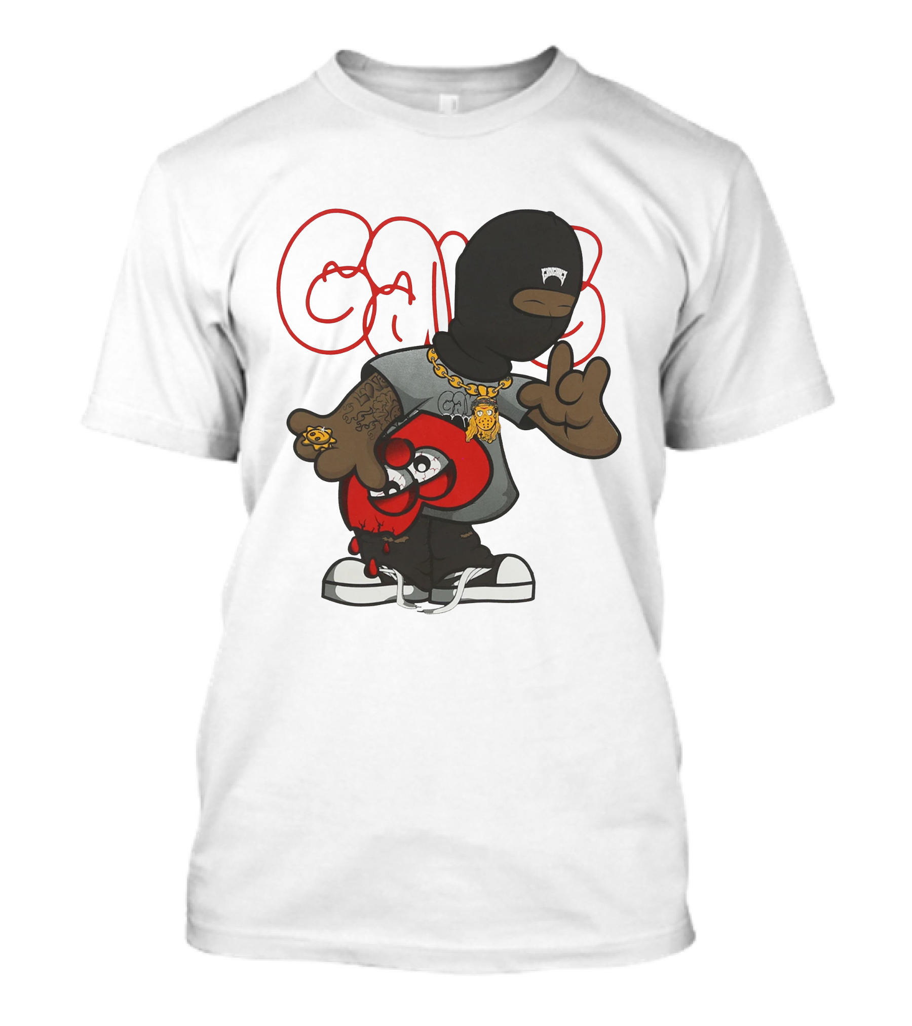 Ski Mask Heart GloGangWorldWide Cartoon Character With Chain And Tattoo T-Shirt
