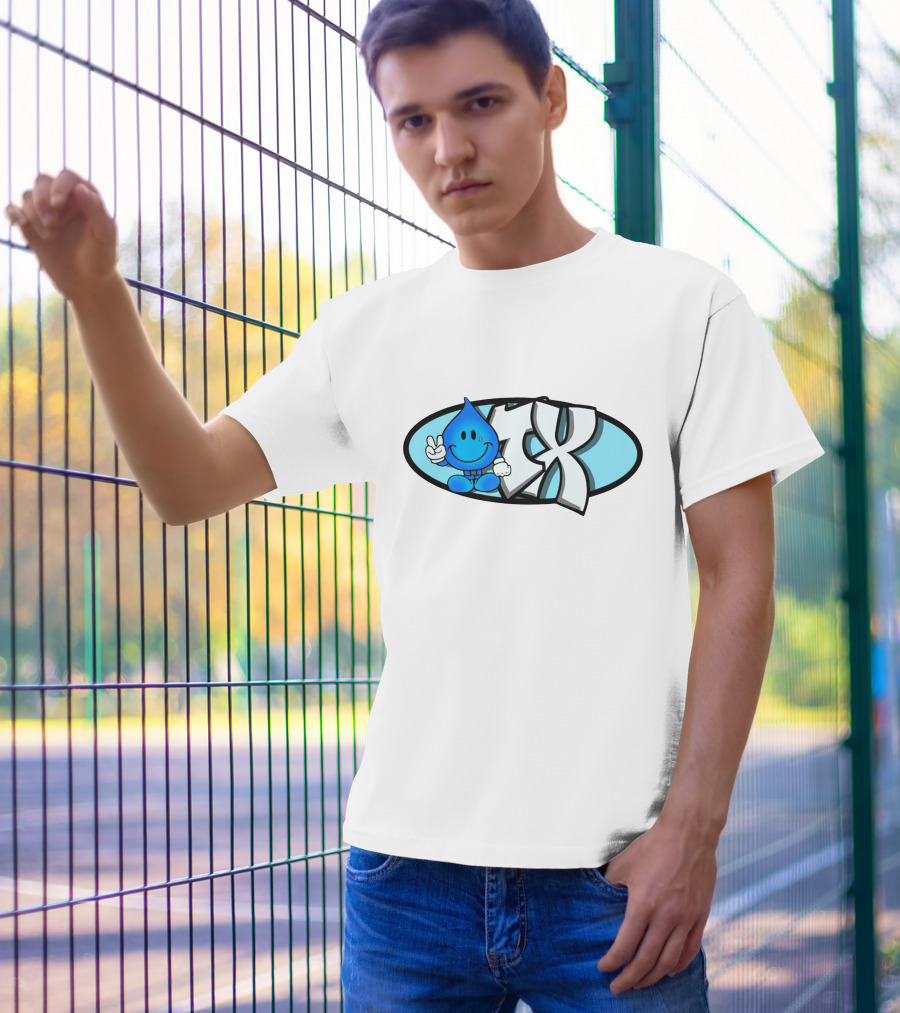 Geezy Industreetz Geezy World HX Logo With Blue Drop Cartoon Character T-Shirt