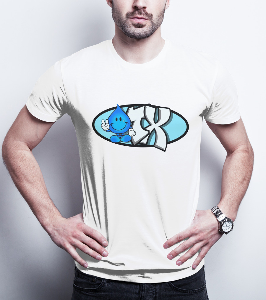 Geezy Industreetz Geezy World HX Logo With Blue Drop Cartoon Character T-Shirt