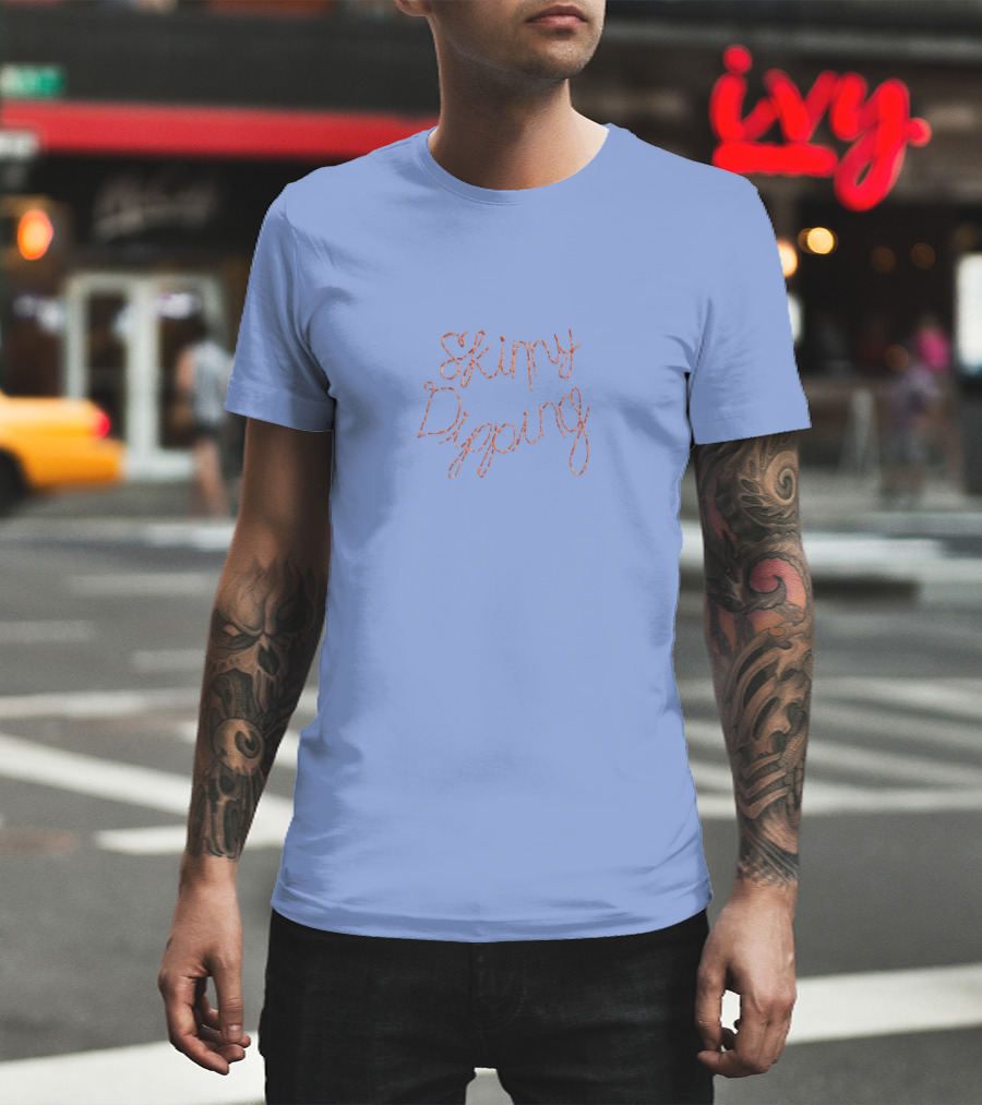 Skinny Dipping Pastel Lettering On Blue T-Shirt