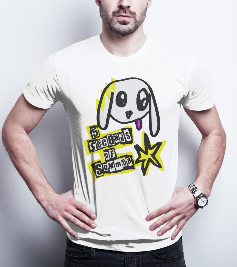 5 Seconds Of Summer Bunny Drawing With Star And Text T-Shirt