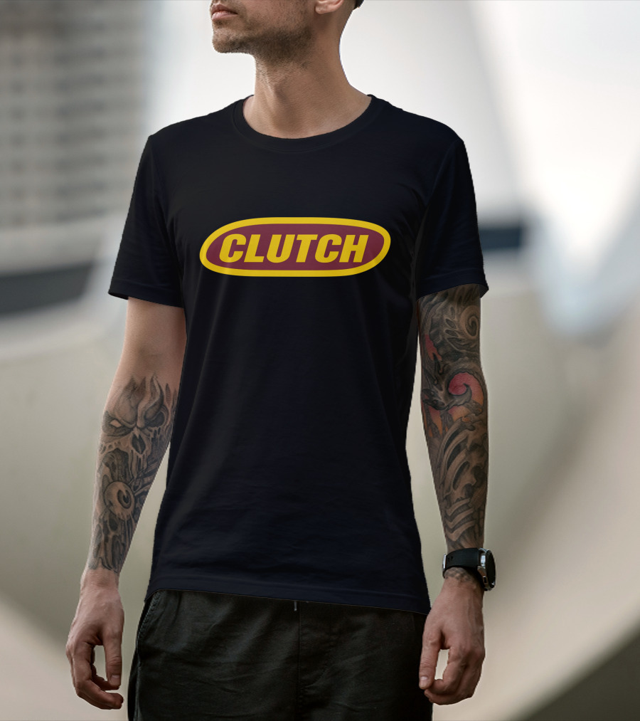 Shop Clutch Merch Store Clutch Logo Design Bold Oval Emblem T-Shirt