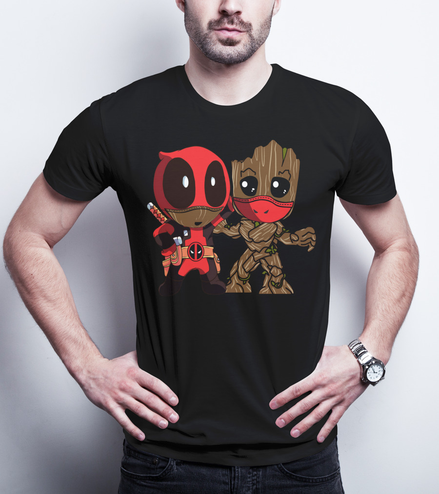 Deadpool And Baby Groot Mashup Comic Characters T-Shirt