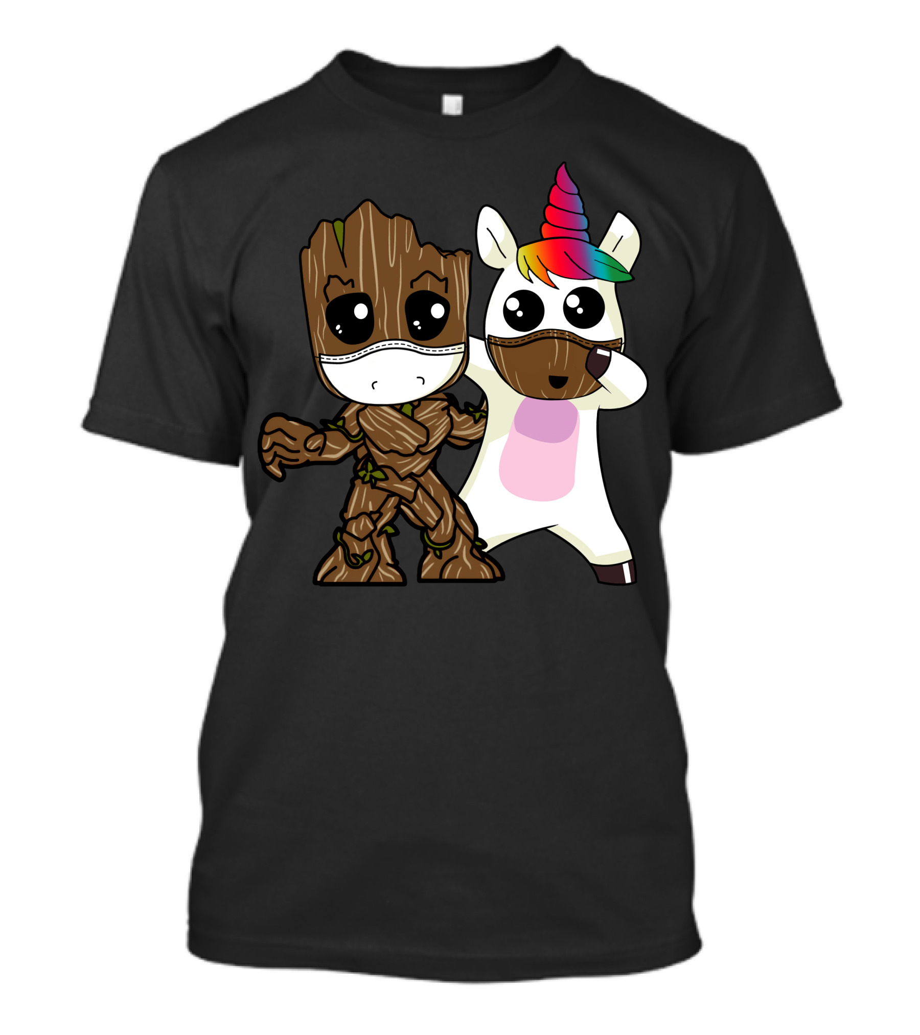 Groot Unicorn Rainbow Mask Duo T-Shirt