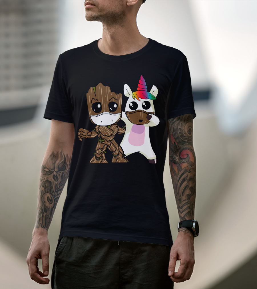 Groot Unicorn Rainbow Mask Duo T-Shirt