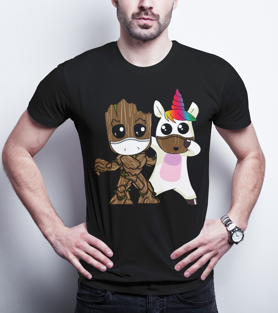 Groot Unicorn Rainbow Mask Duo T-Shirt