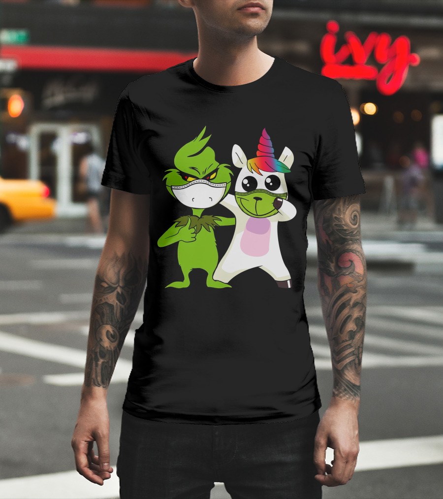 Grinch Unicorn Masked Duo Hugging Cute T-Shirt