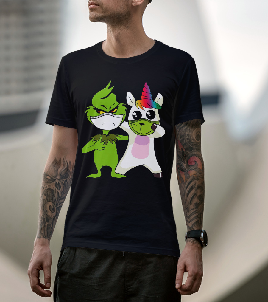 Grinch Unicorn Masked Duo Hugging Cute T-Shirt
