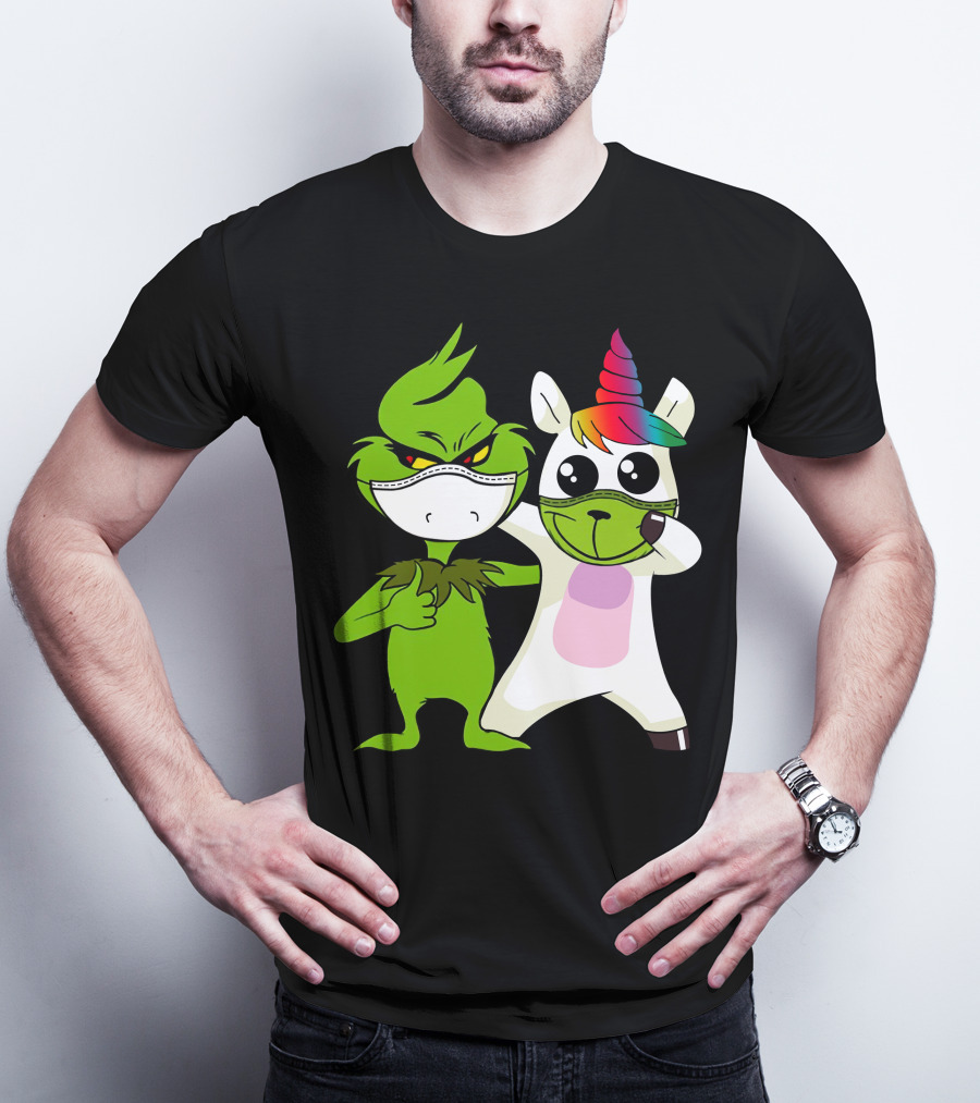 Grinch Unicorn Masked Duo Hugging Cute T-Shirt