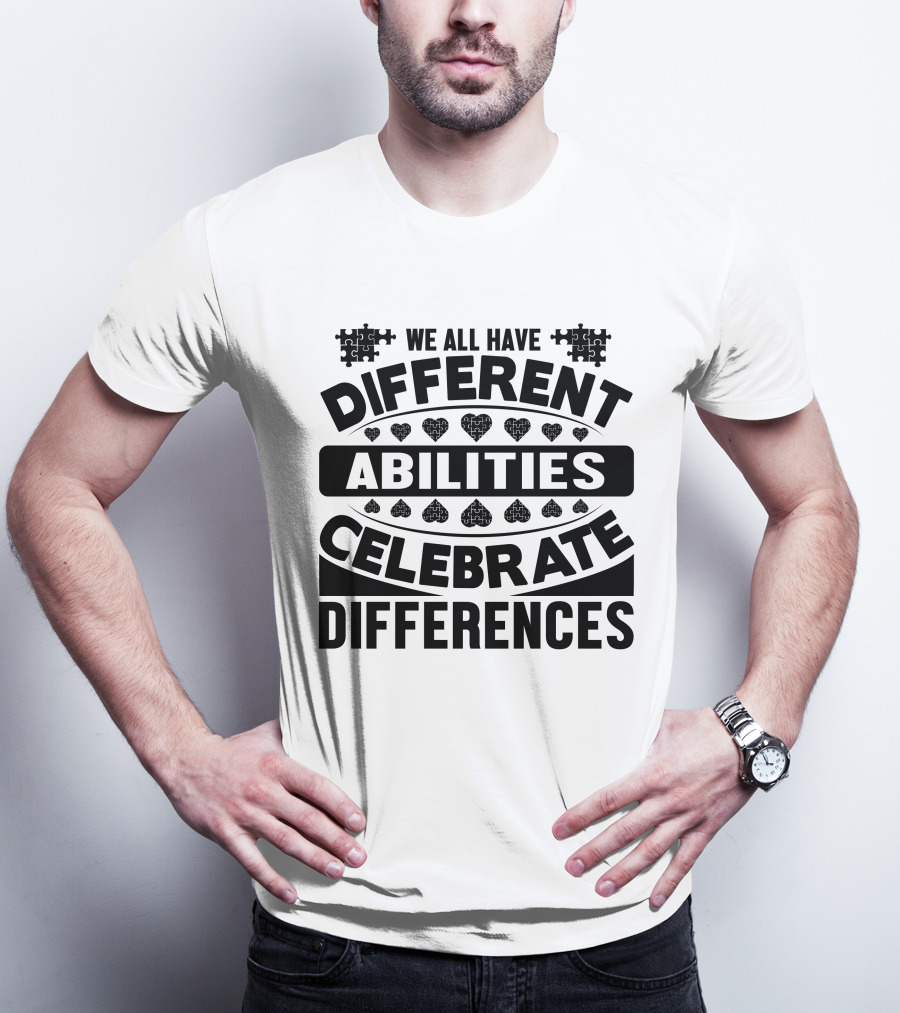 We All Have Different Abilities Celebrate Differences Puzzle Heart T-Shirt