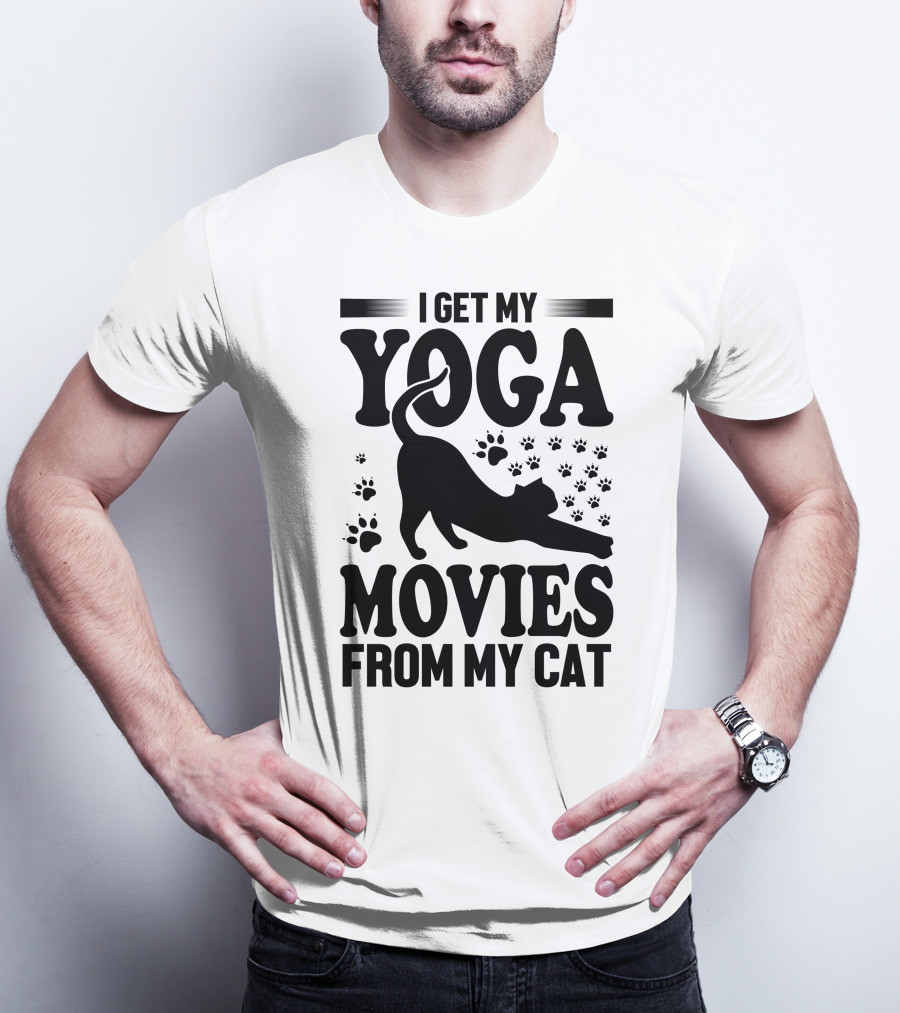I Get My Yoga Moves And Inspiration From My Cat With Paw Prints And Stretching Cat T-Shirt