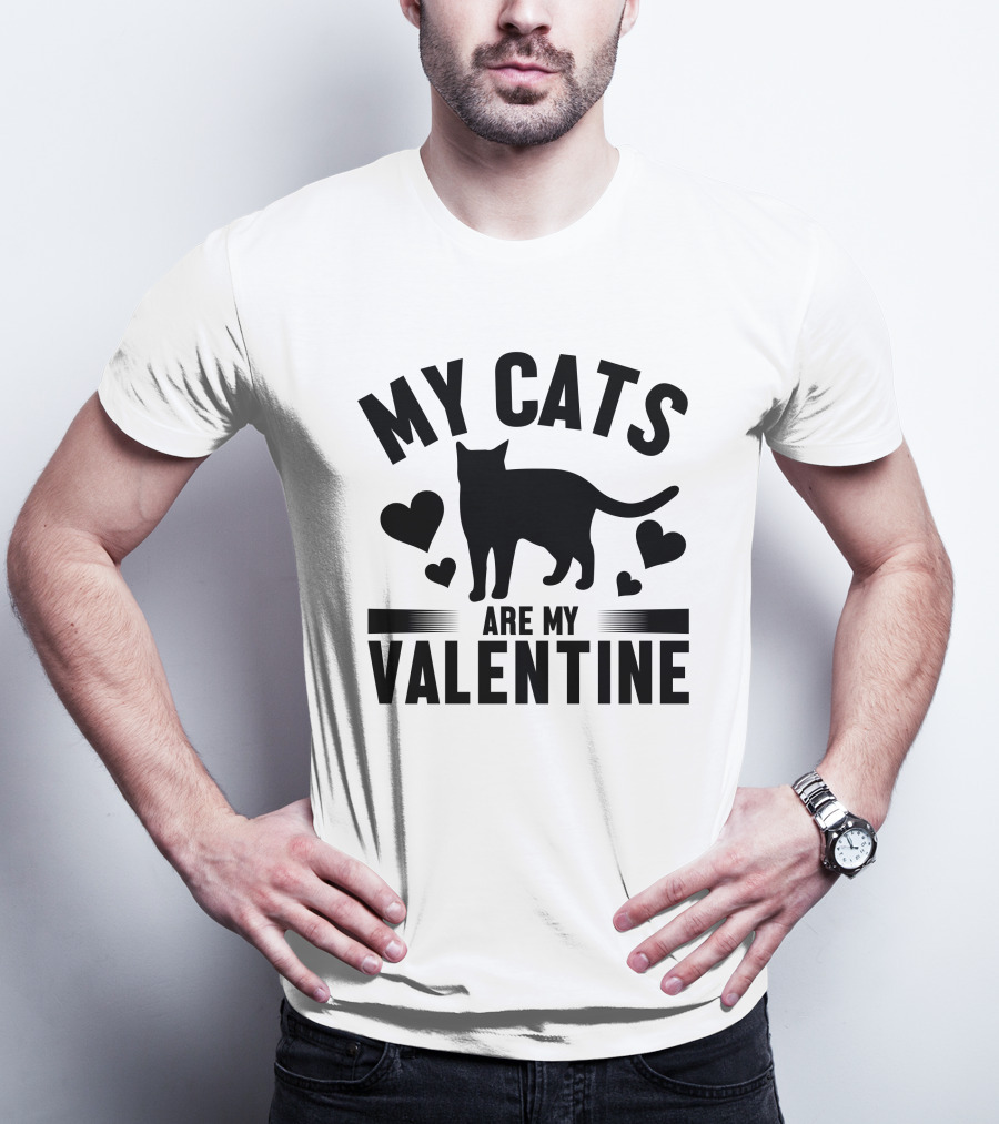 MY CATS ARE MY VALENTINE Hearts Cat T-Shirt