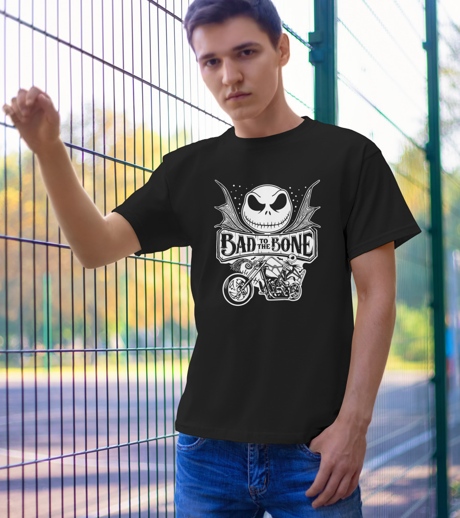 Bad To The Bone Jack Skellington Motorcycle Adventure T-Shirt