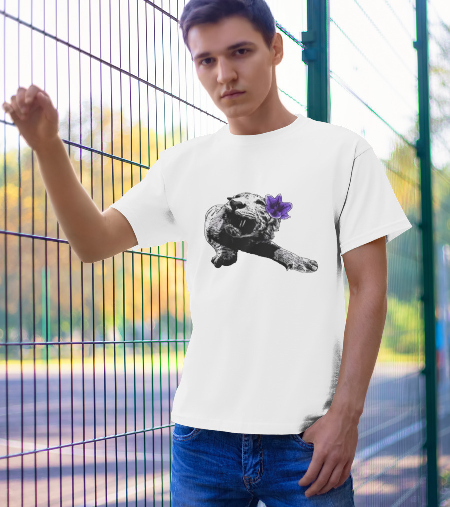 Spirit Blossom Wolf With Purple Flower T-Shirt