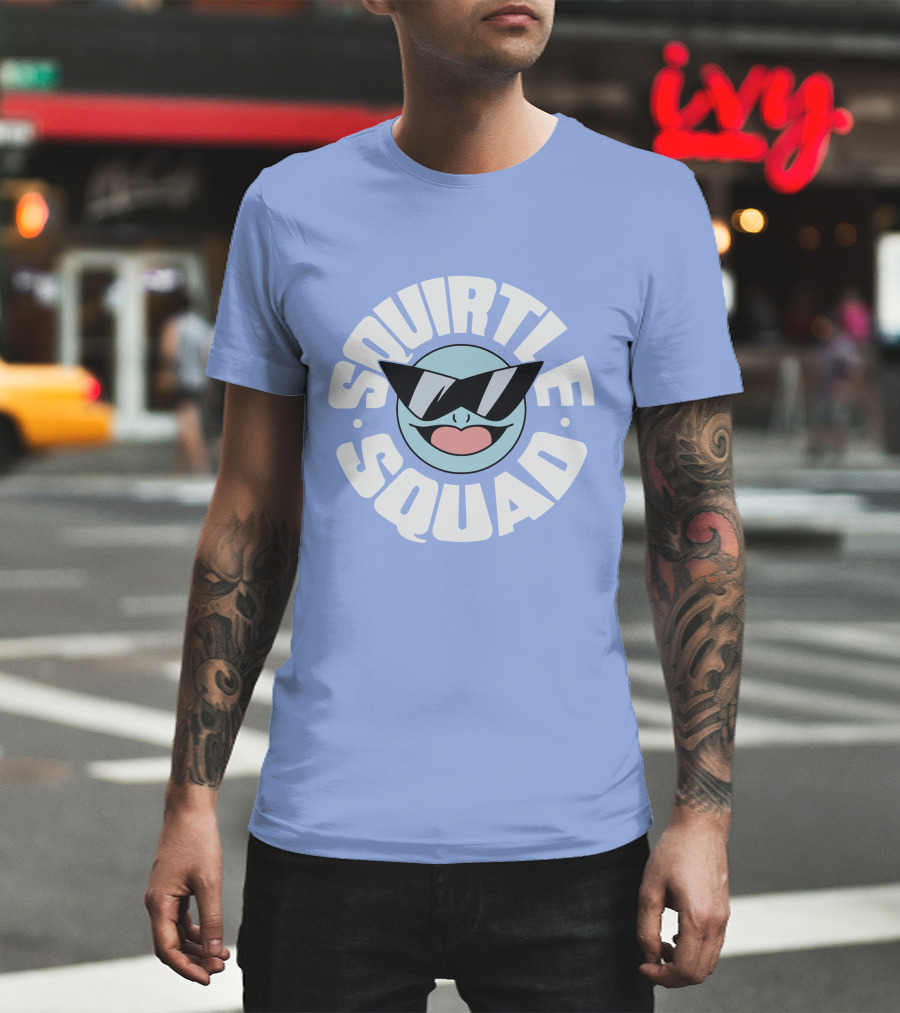 Squirtle Squad Sunglasses Icon Blue Background T-Shirt