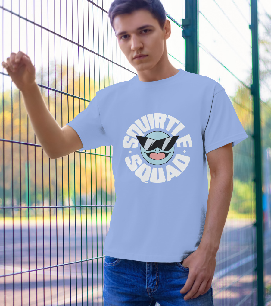 Squirtle Squad Sunglasses Icon Blue Background T-Shirt