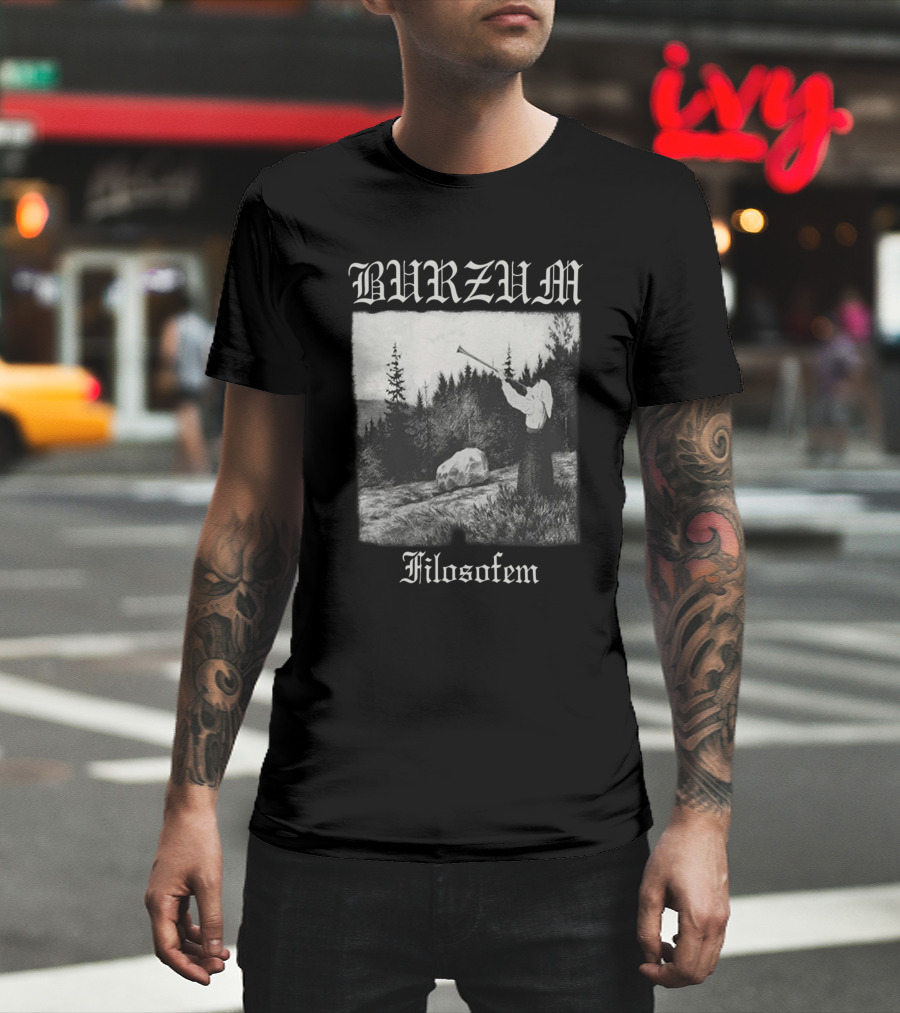 Burzum Filosofem Forest Scene With Figure Playing Horn T-Shirt