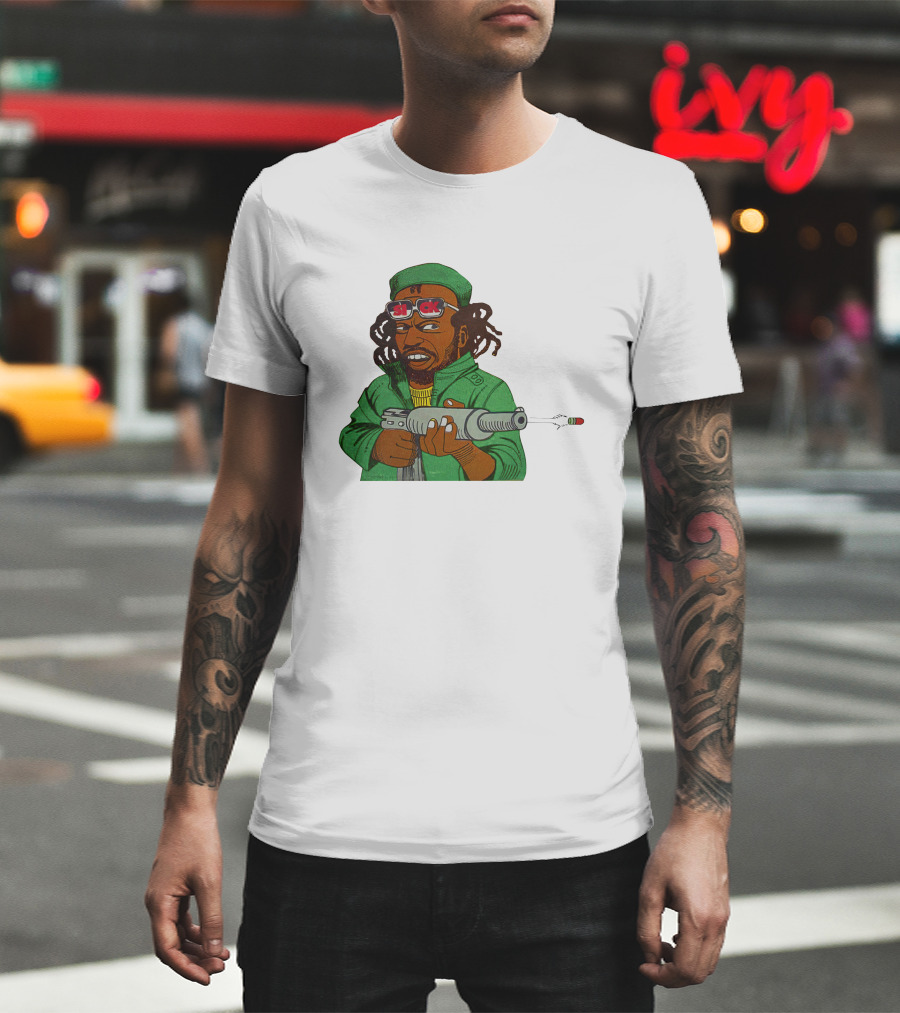Earl Swea Merch Sick Character With Gun And Dreadlocks In Green T-Shirt