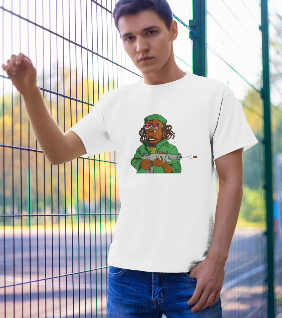 Earl Swea Merch Sick Character With Gun And Dreadlocks In Green T-Shirt