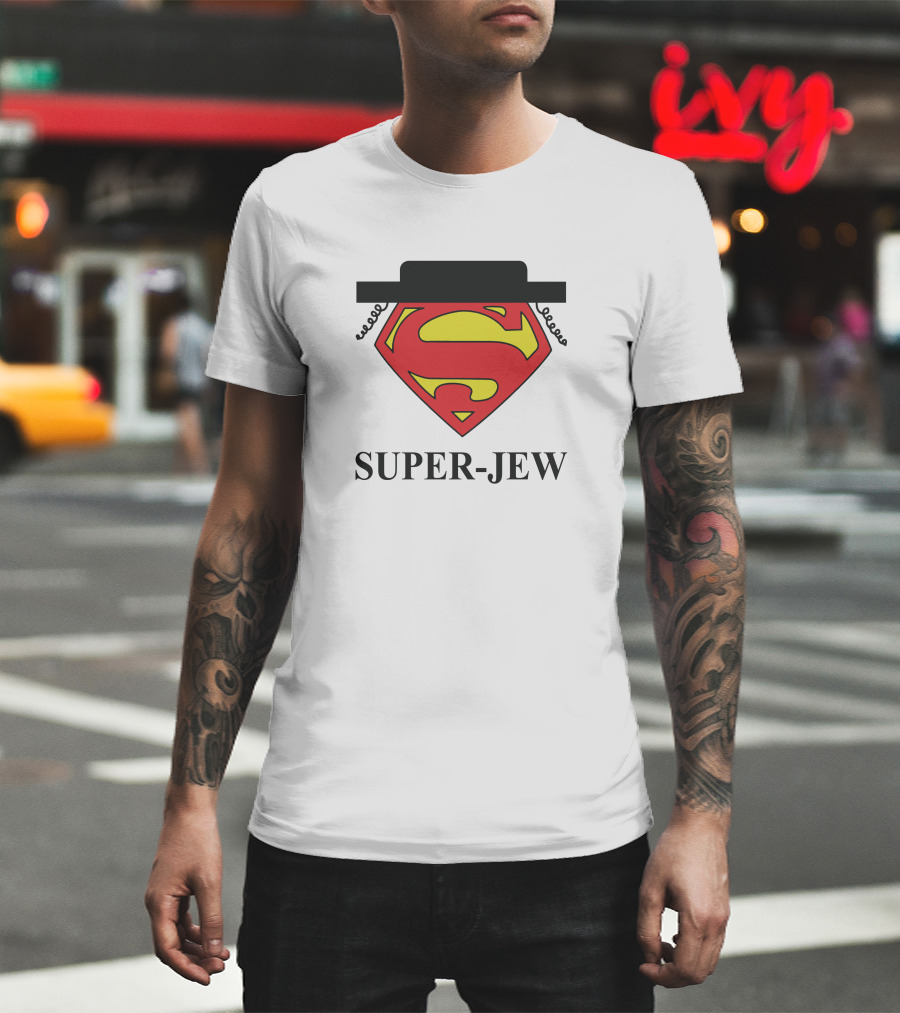 Super-Jew Superman Logo Black Hat Peyos Mixture T-Shirt