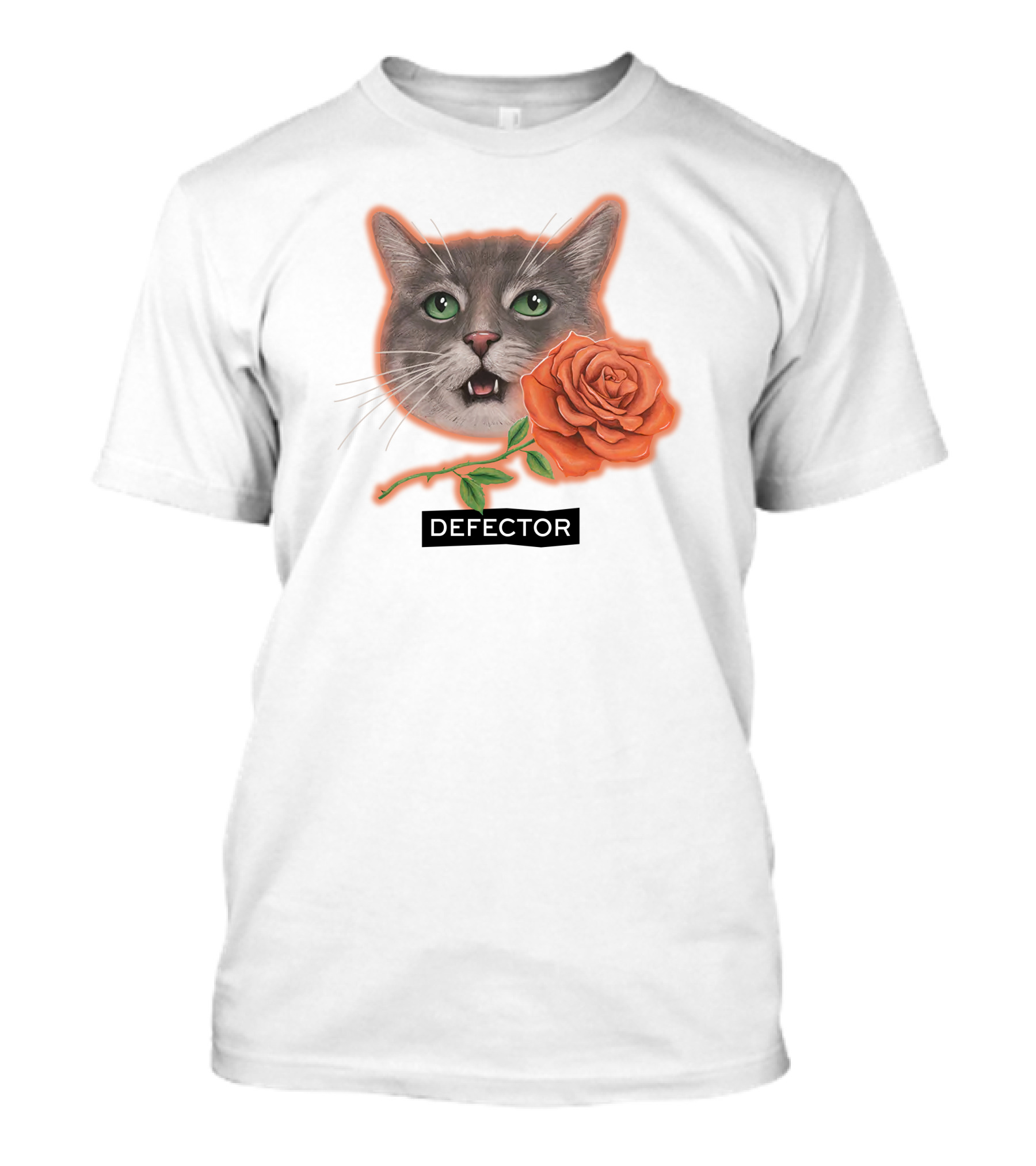 Defector Grey Cat With Orange Rose T-Shirt