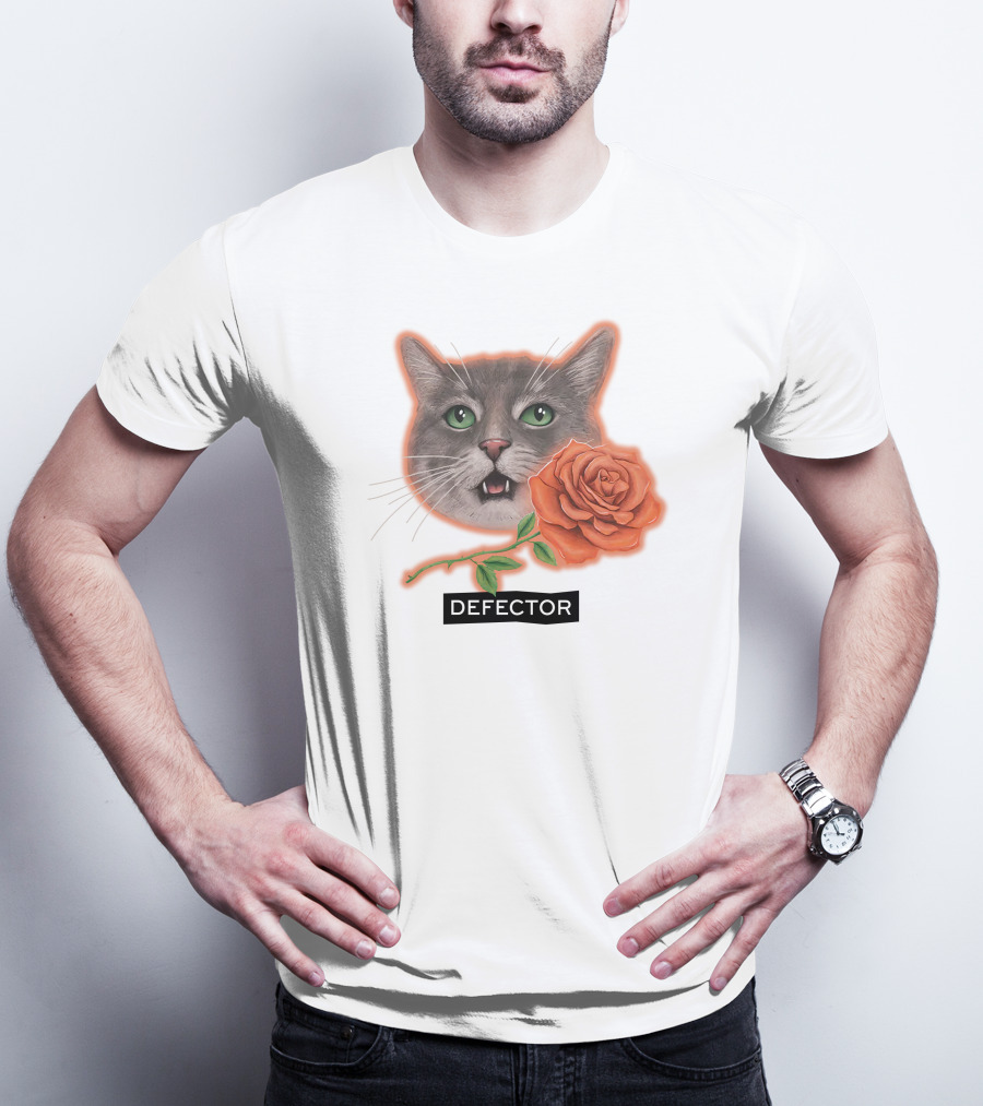 Defector Grey Cat With Orange Rose T-Shirt