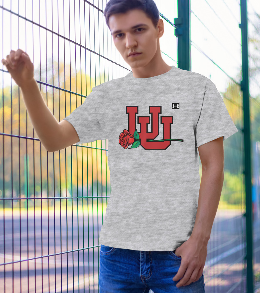 Utah Utes Interlocking Logo With Rose Under Armour Football T-Shirt