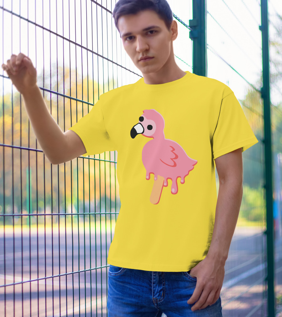 Mrflimflam Flamingo Popsicle Design Yellow Background T-Shirt
