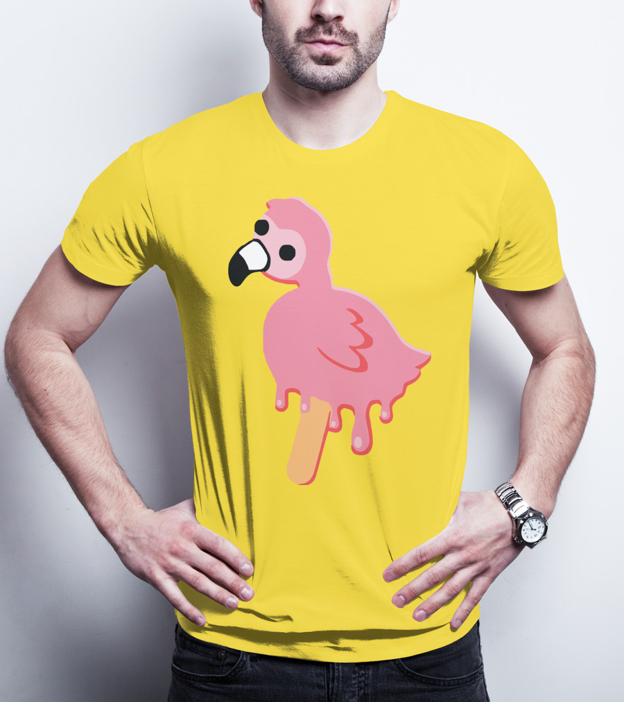 Mrflimflam Flamingo Popsicle Design Yellow Background T-Shirt