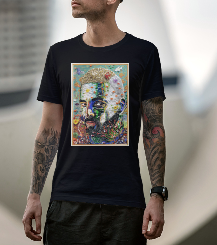 Maluma Merch Colorful Portrait With Nature And Butterfly Elements T-Shirt