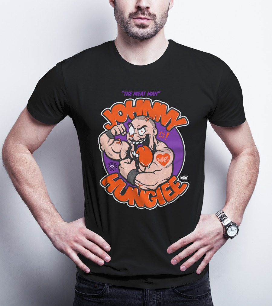 AEW Johnny Hungiee The Meat Man Budge T-Shirt