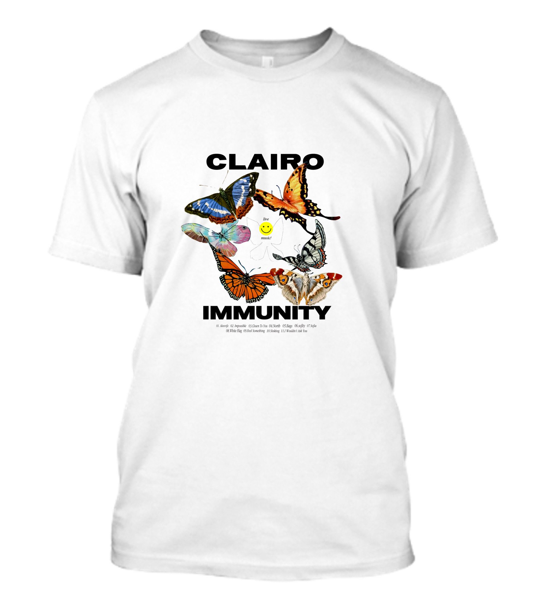 CLAIRØ IMMUNITY Butterflies Album Tracklist Live Music T-Shirt
