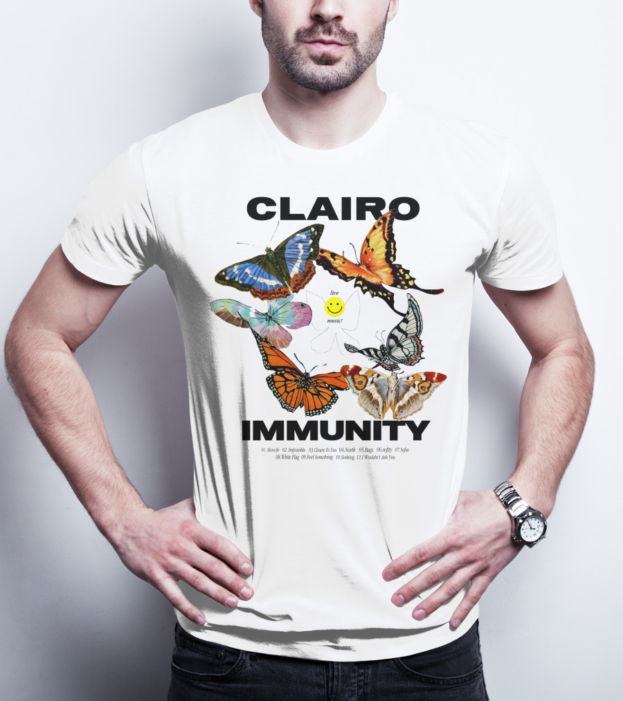 CLAIRØ IMMUNITY Butterflies Album Tracklist Live Music T-Shirt
