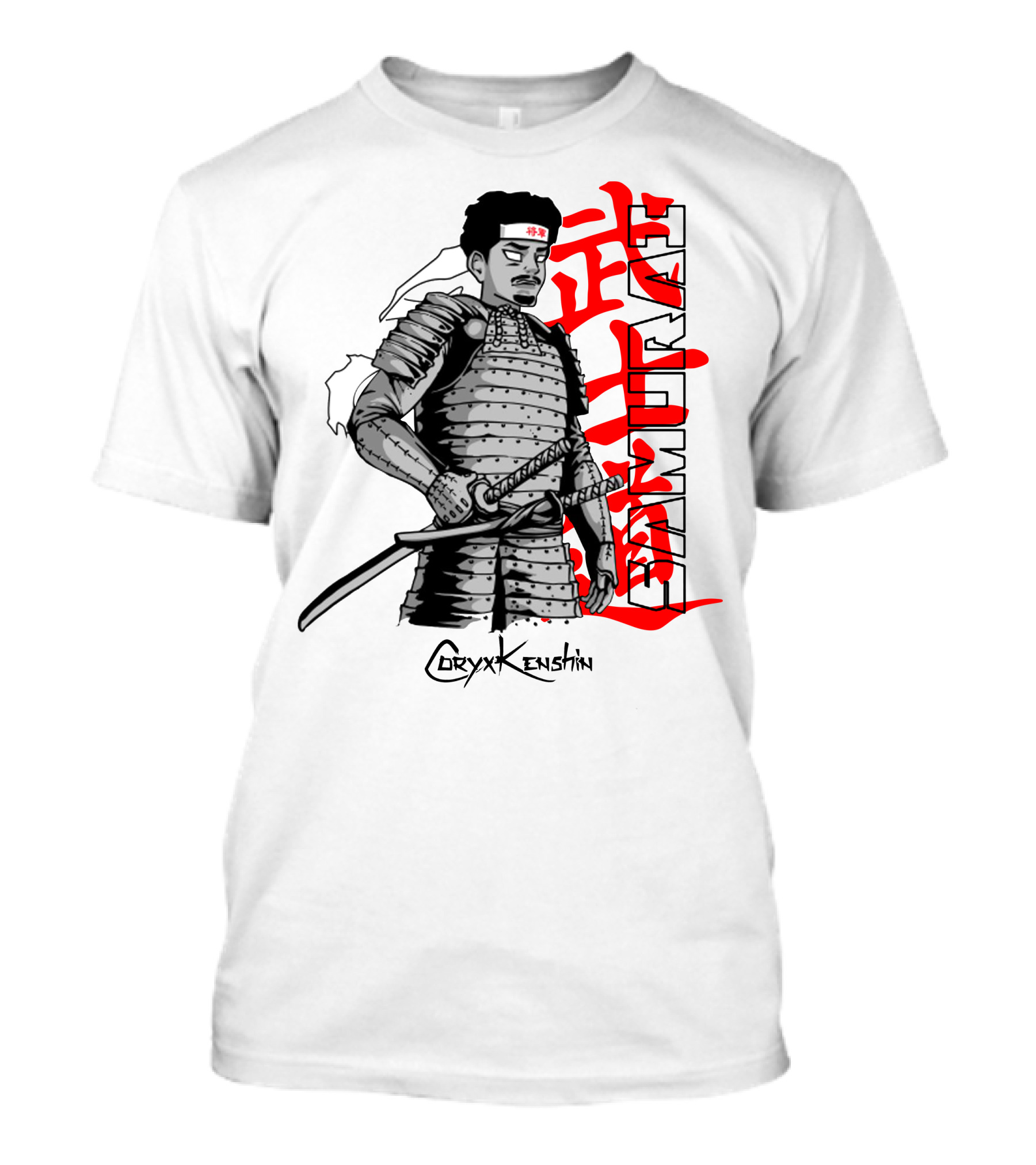 CoryxKenshin Samurai In Armor With Red Kanji T-Shirt