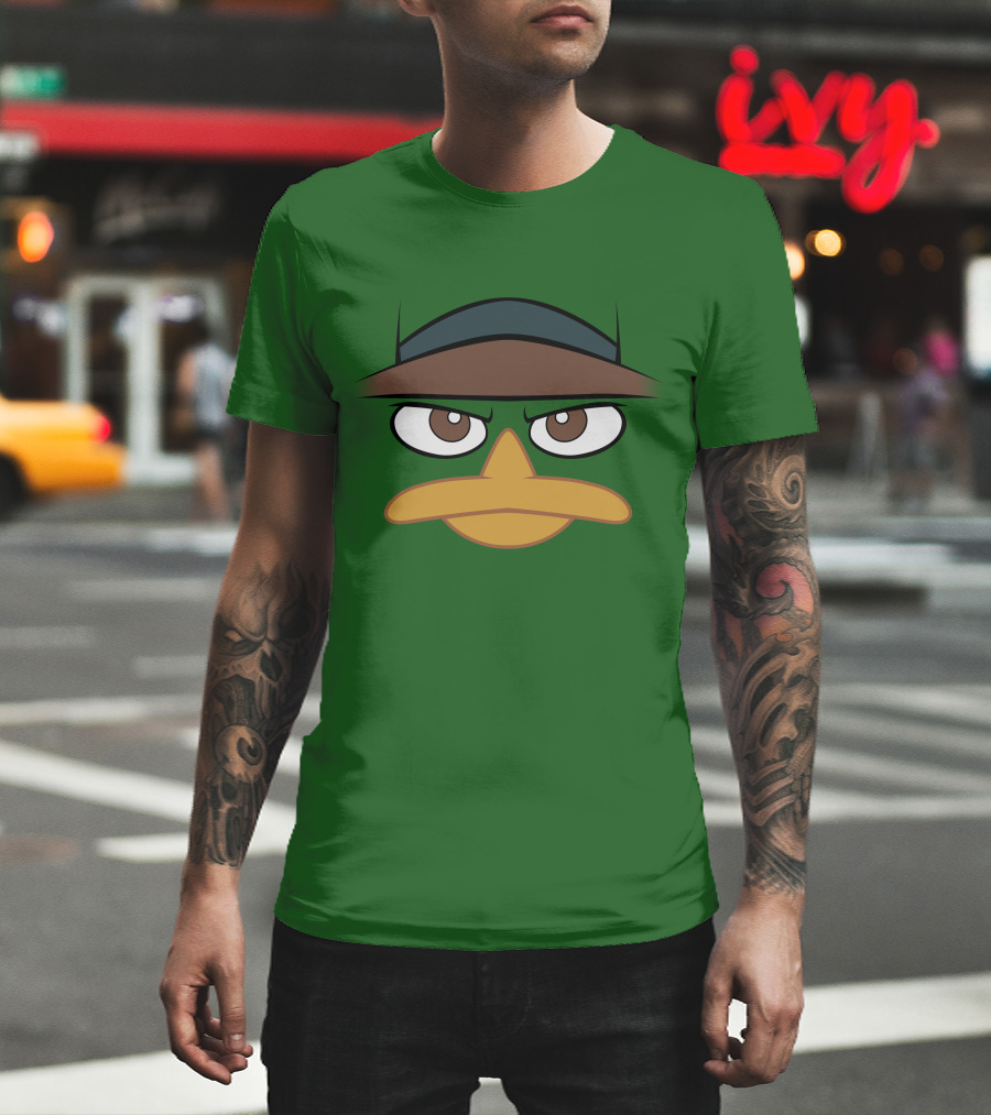Agent P Perry The Platypus Face Green Hat Eyes Beak T-Shirt