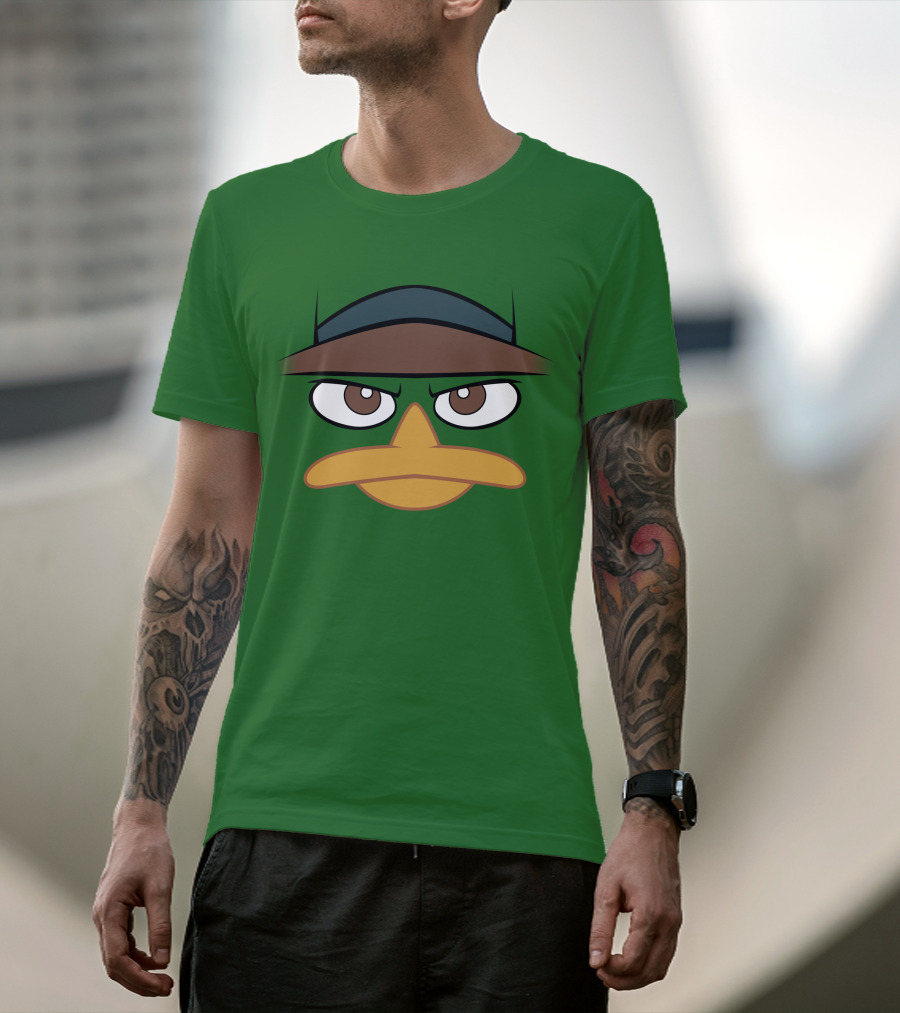 Agent P Perry The Platypus Face Green Hat Eyes Beak T-Shirt